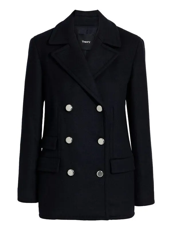 Theory Double-breasted Wool-blend Blazer - Navy
