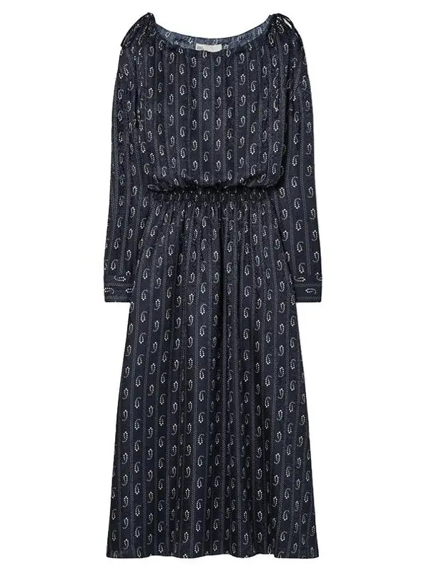 Tory Burch Silk Blend Paisley Jacquard Dress - Medium Navy Pajama Print
