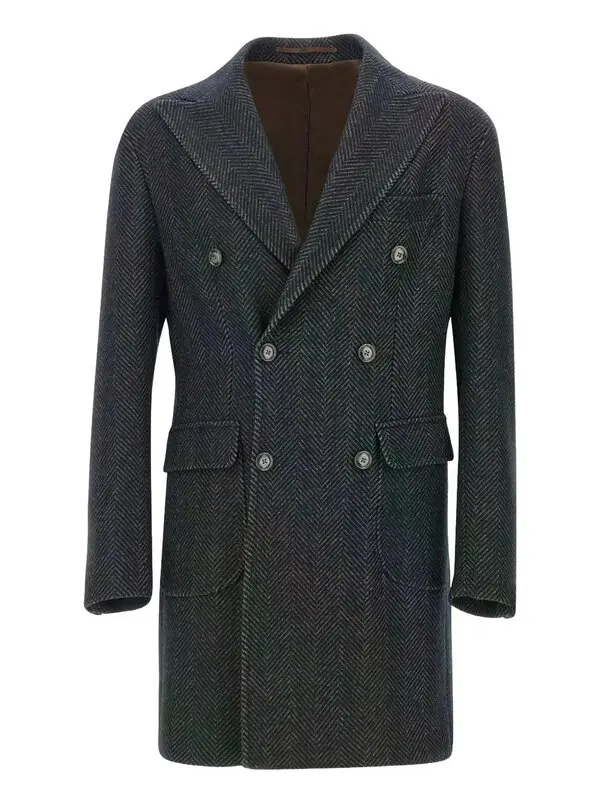 BARBA NAPOLI Herringbone Peak-lapel Double-breasted Coat - Blue