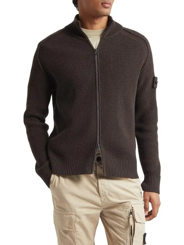 Stone Island Ghost Virgin Wool Zip Cardigan - Dark Brown