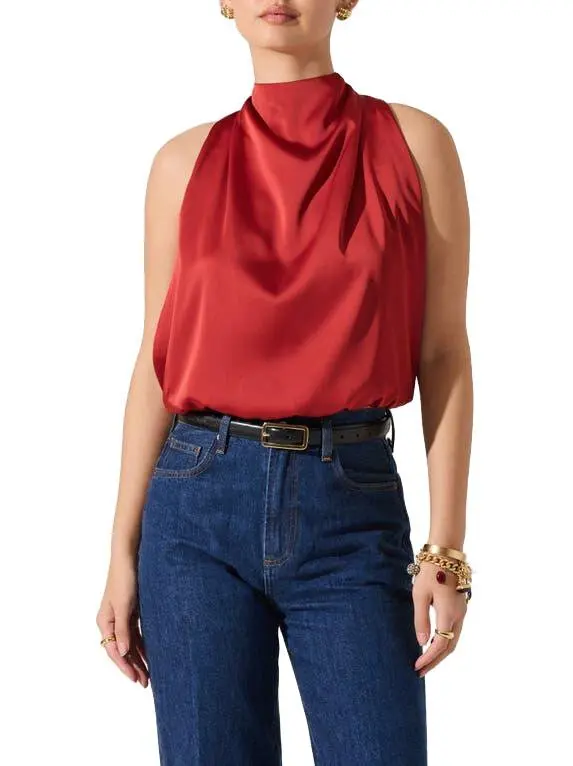Astr The Label Jolesia Tie Back Satin Top - Rust