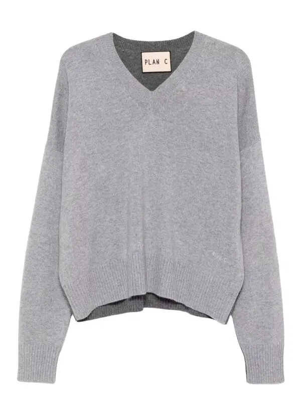 Plan C V-neck Long-sleeve Sweater - Grey