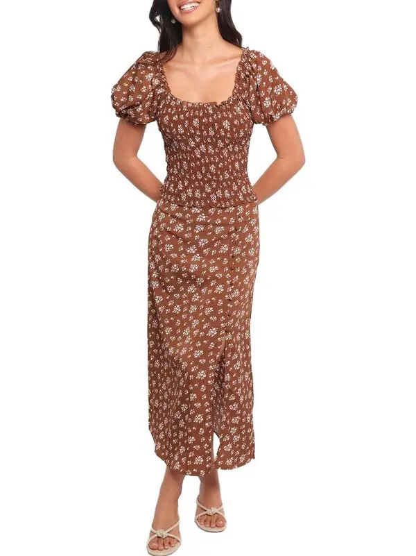 PETAL & PUP Floral Print Smocked Shirt And Maxi Skirt Set - Brown Ditsy Floral