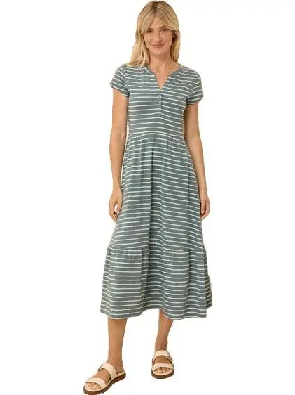 PACT Organic Cotton Relaxed Slub Henley Market Dress - Burbank Stripe