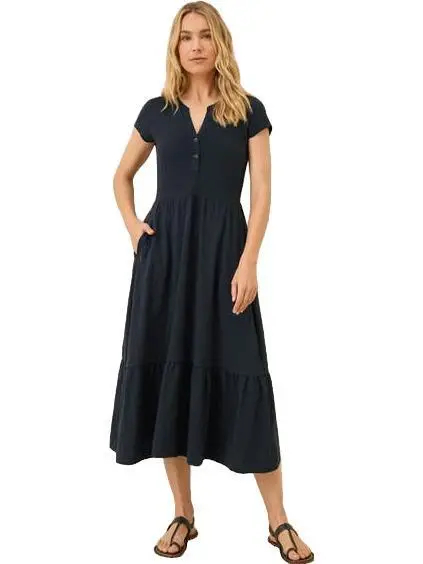 PACT Organic Cotton Relaxed Slub Henley Market Dress - Midnight Blue
