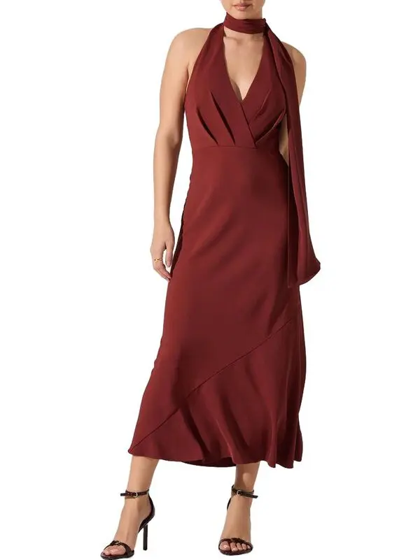 Astr The Label Hilaire Halter Neck Dress - Rust Brown