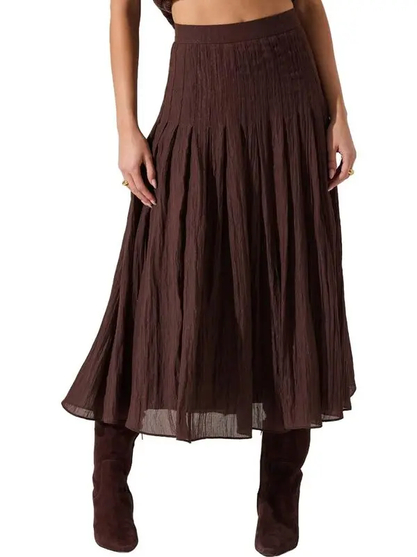 Astr The Label Daivini Metallic Pleated Skirt - Brown