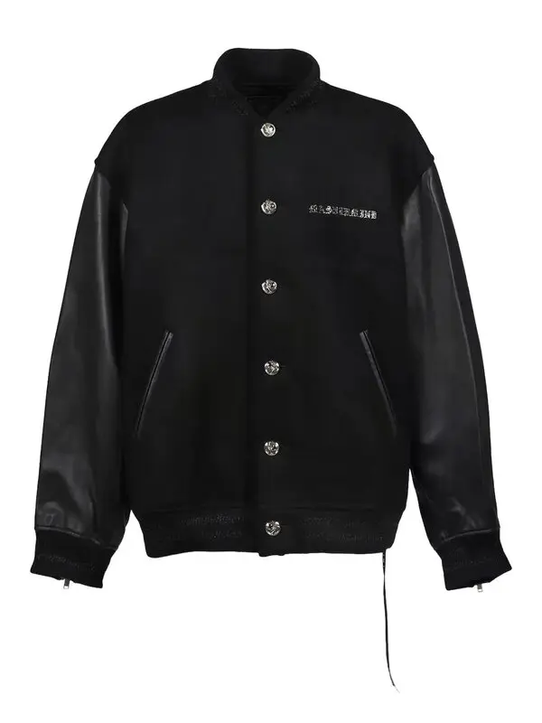 MASTERMIND WORLD Skull-embellished Leather-sleeved Jacket - Black