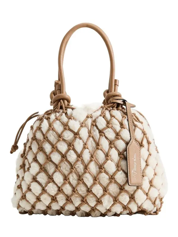 3.1 Phillip Lim Faux Fur Macrame Mini Sac - Ivory/camel