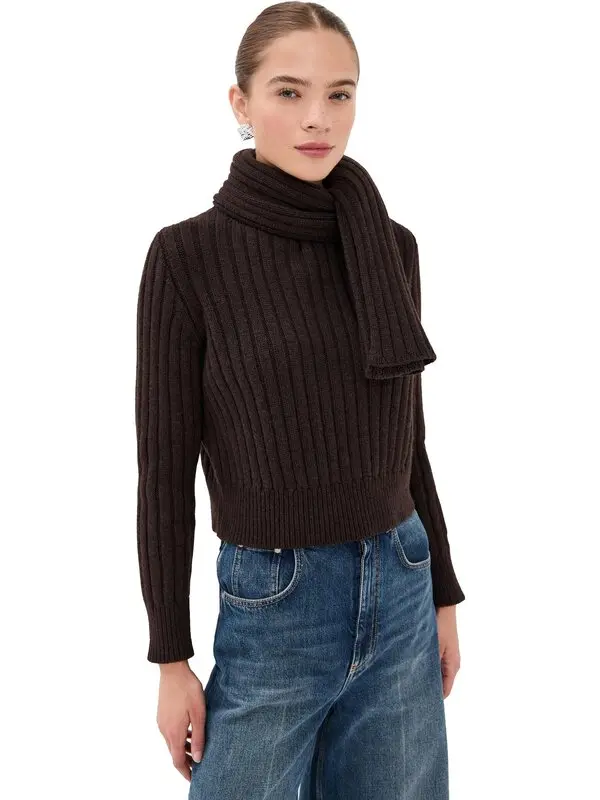 Brandon Maxwell The Ryan Ribbed Cashmere Scarf Sweater - Chocolate Brown