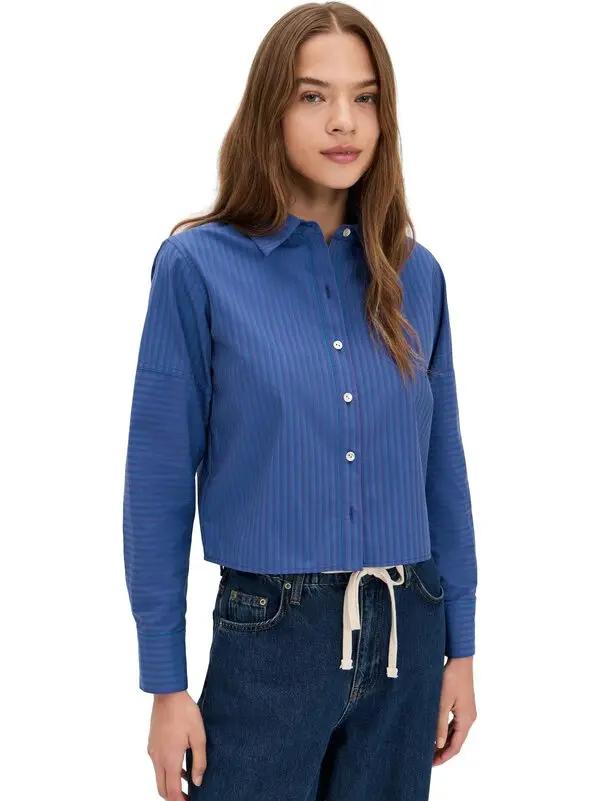 HEVRON Amita Top - Denim Wine Stripe