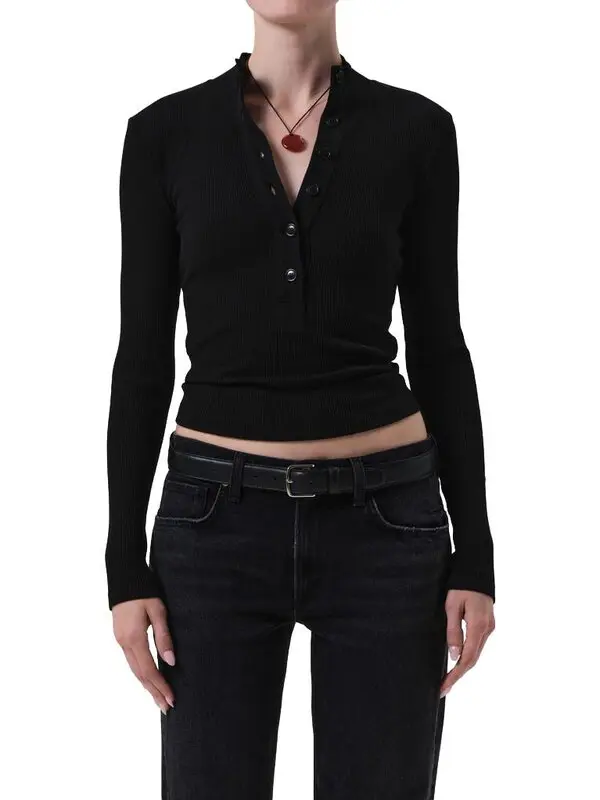 Citizens Of Humanity Sheena Long Sleeve Rib Polo - Black
