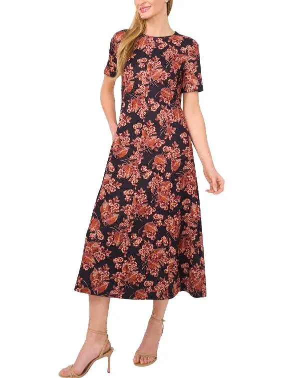 Ted Baker London Floral Print Ponte-knit Midi Dress - Leather Brown