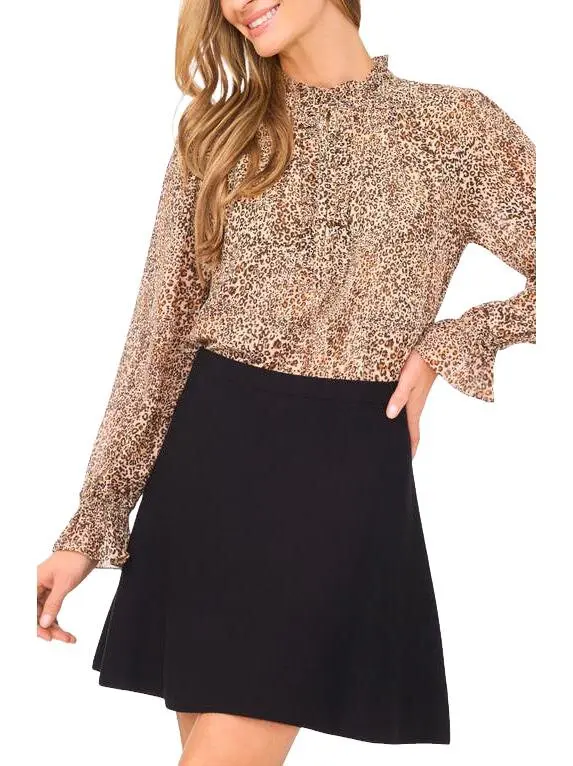 CECE DUPRAZ Leopard Print Ruffle Neck Shirt - Dune