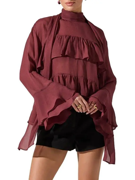 Astr The Label Fae Ruffle Top - Wine