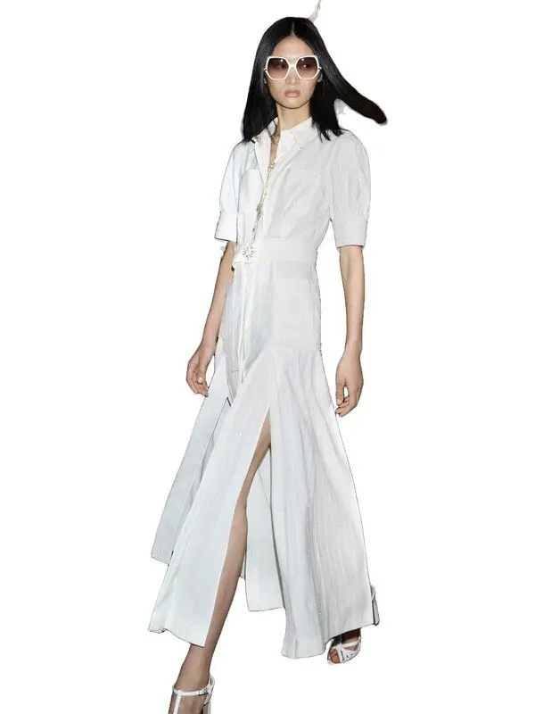 Elie Saab Pinstriped Crepe Midi Shirt Dress - White