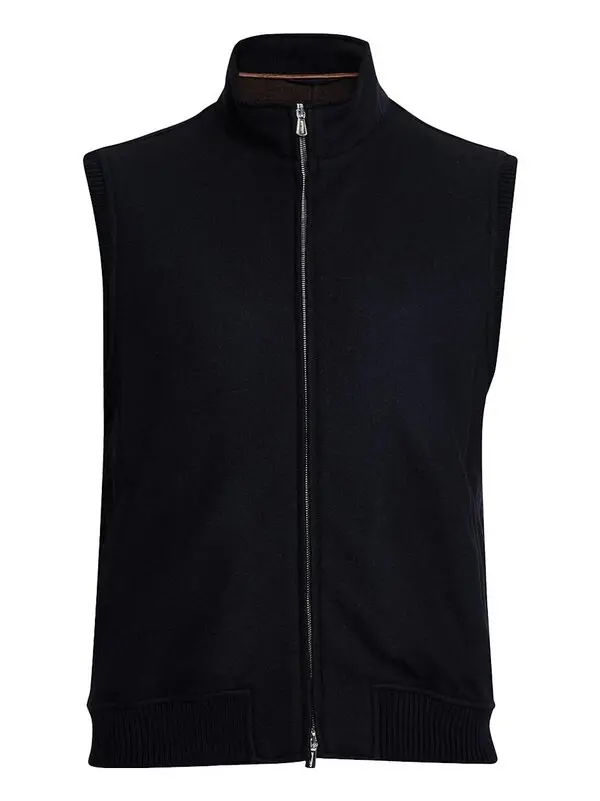 MANDELLI Cashmere Jersey Full-zip Vest - Navy