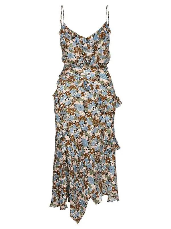 Veronica Beard Avenel Floral Ruffled Midi Dress - Lake Mist Multi