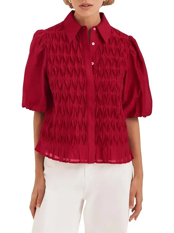 Mint Velvet Puff Sleeve Smock Shirt - Red
