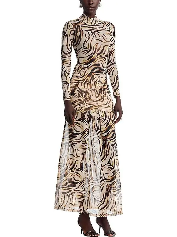 NIGHTCAP Drop Waist Mesh Maxi Dress - Zebra
