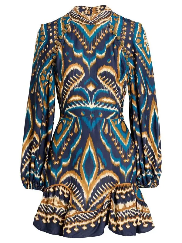 Farm Rio Printed Satin Mini Dress - Petrol