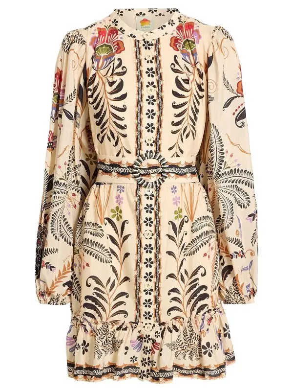 Farm Rio Printed Cotton-blend Mini Dress - Sand