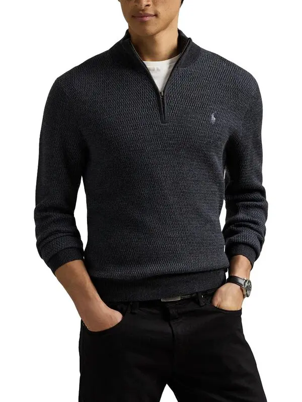 Ralph Lauren Textured Wool Quarter-zip Sweater - Charcoal Combo