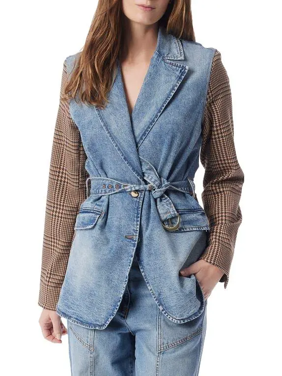 DO BY DEE OCLEPPO Everly Mixed Media Belted Blazer - Lakeside Wash - Glen Plaid