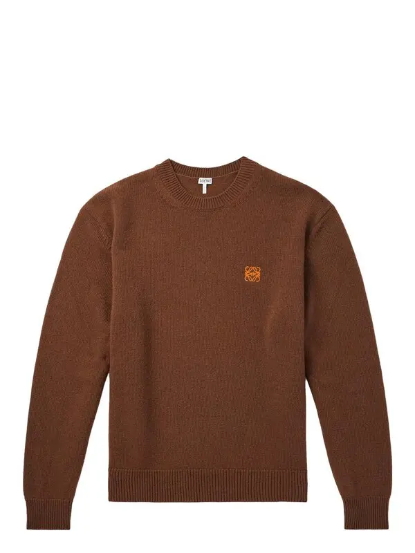 Loewe Anagram Logo-embroidered Wool Sweater - Brown