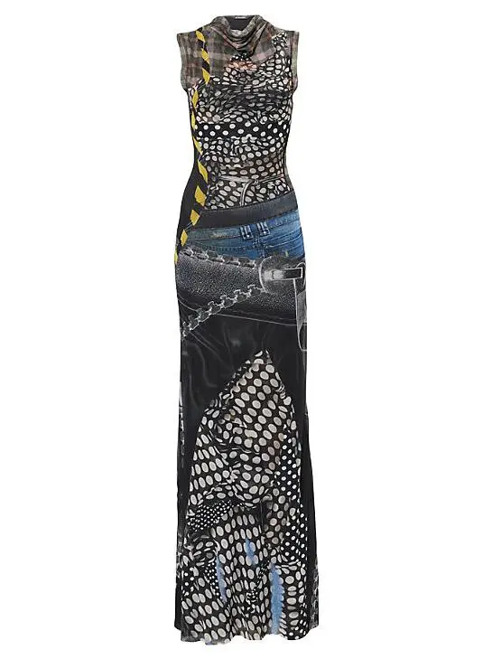 Ottolinger Graphic-print Mesh Maxi Dress - Polka Dot Zip Print
