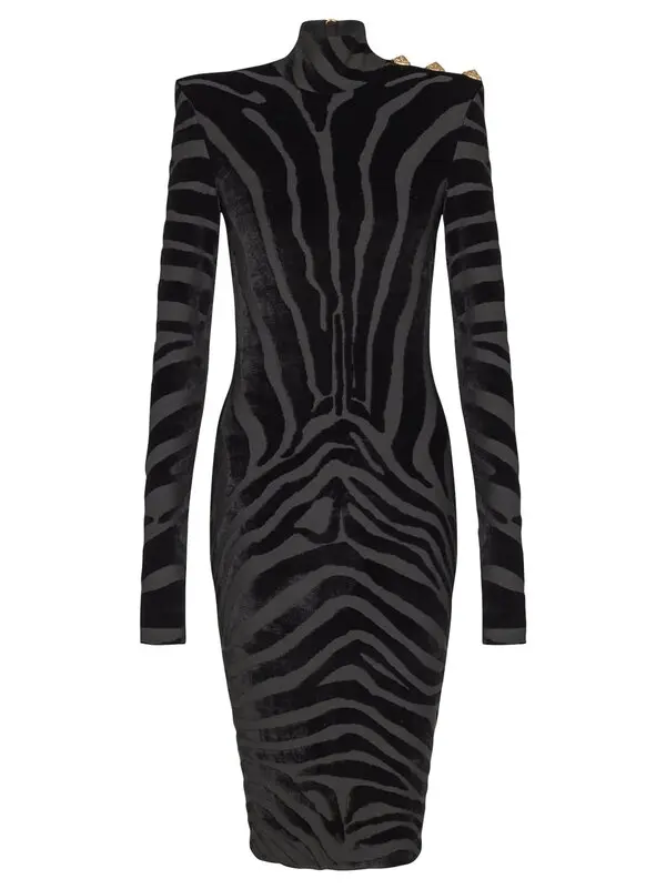 Balmain Velvet Zebra Print Mini Dress - Black