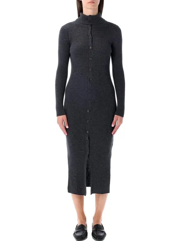 SESSUN Ribbed Knit Button-front Midi Dress - Graffit Grey
