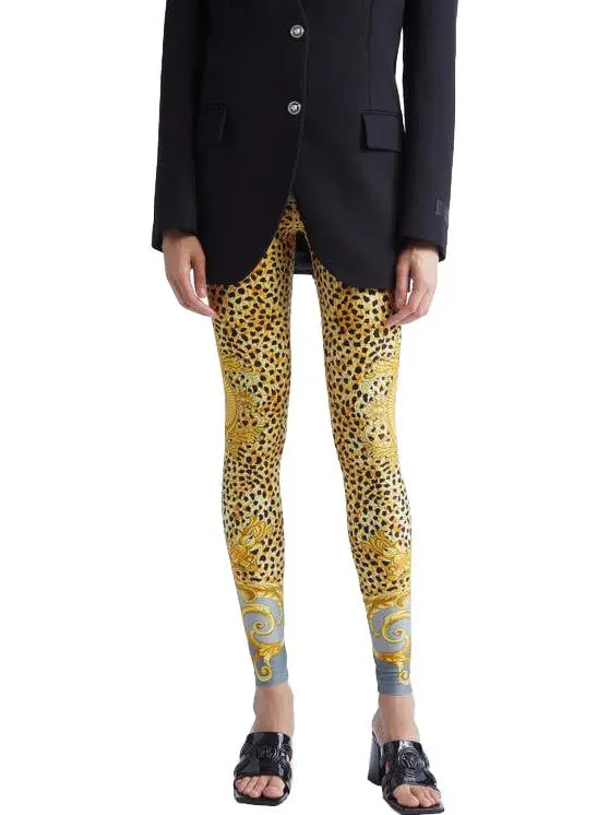 Versace Cheetah Foulard Print Leggings - Light Grey Elephant Grey
