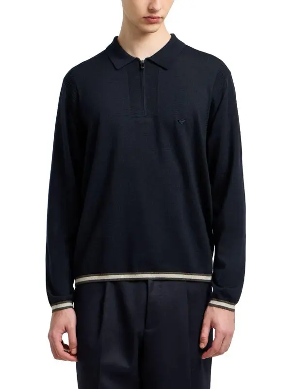 Emporio Armani Wool Half-zip Polo Shirt - Blue
