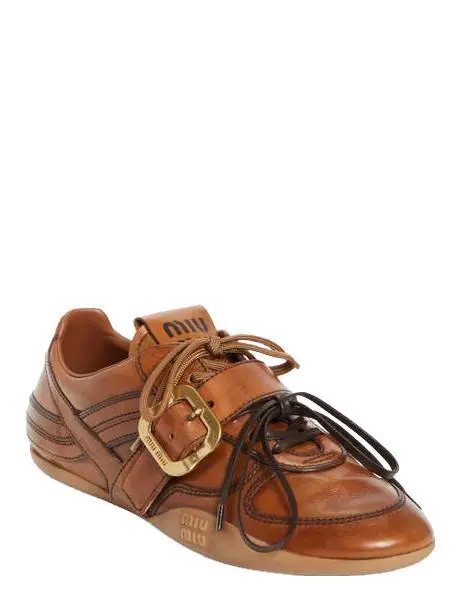 Miu Miu Gymnasium Leather Sneakers - Cognac