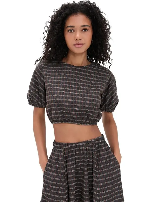 LE BOP Lillian Blouse - Gunmetal Plaid