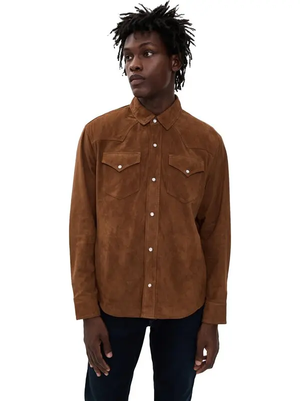 Ag Elias Western Goat Suede Overshirt - Canyon Amber