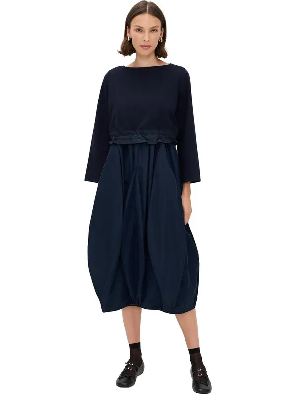 MEIMEIJ Parisien Taffeta Midi Dress With Scuba Sweater - Blue