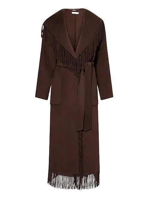 Simkhai Carrie Fringed Wool-blend Coat - Chocolate