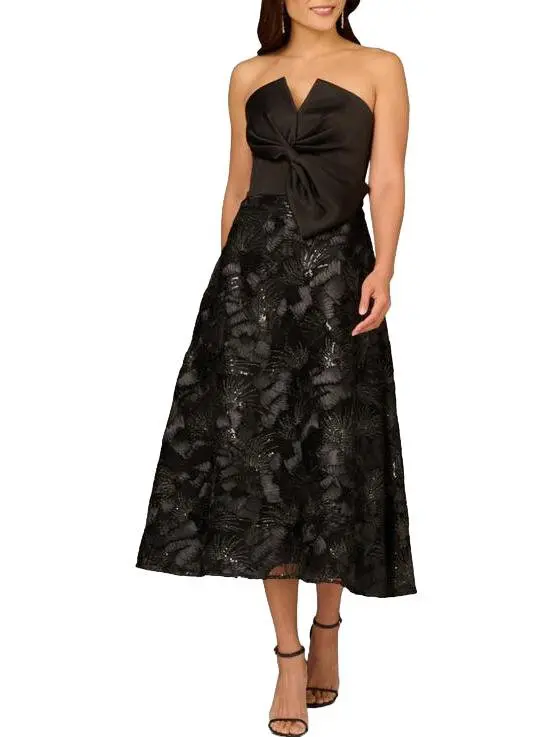 Adrianna Papell Bow Sequin Strapless Gown - Black