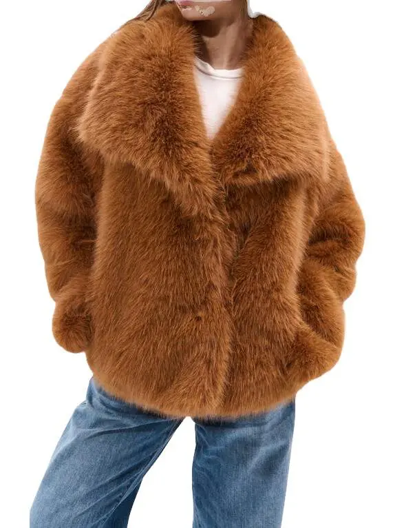 AZALEA WANG Regina Faux-fur Jacket - Tan