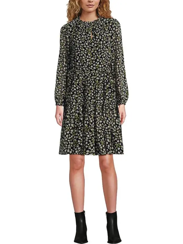 LANDS' END Chiffon Adjustable Dress - Black Mini Bloom Floral