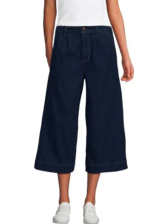 LANDS' END Denim Mid-rise Wide Leg Cropped Culottes - River Rinse
