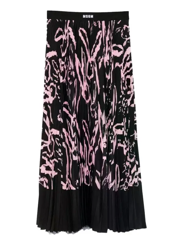 MSGM Printed Pleated Skirt - Black