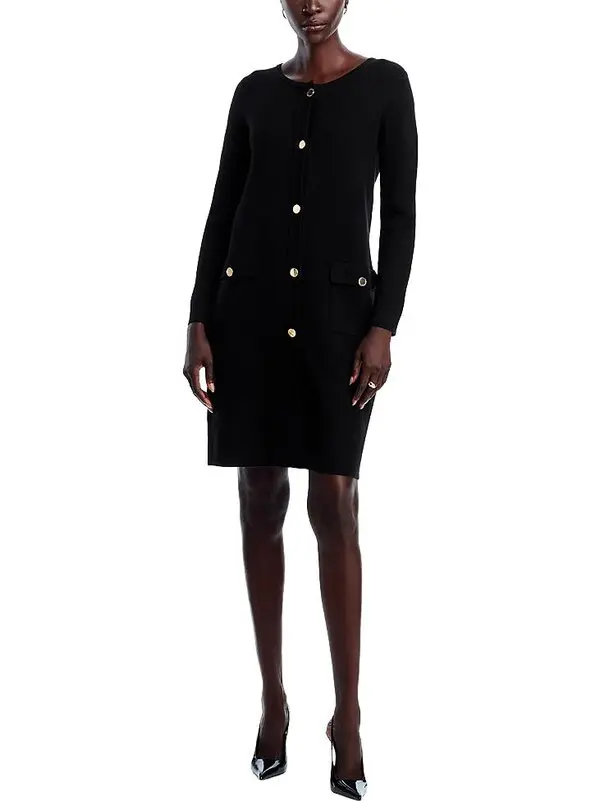 T Tahari Crewneck Button-down Cardigan Sweater - Black
