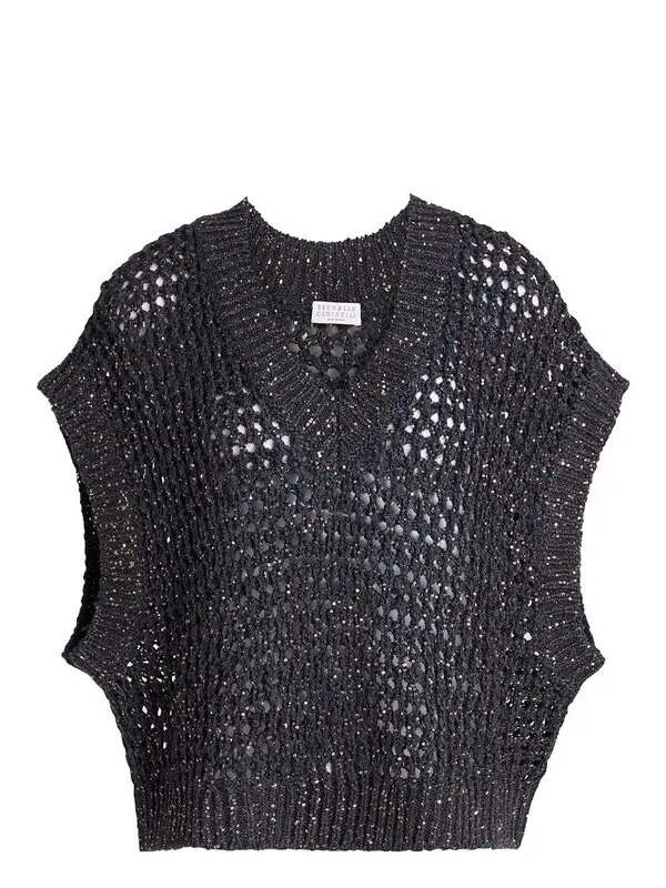 Brunello Cucinelli Sequin-embellished Open-knit Vest - Midnight Blue
