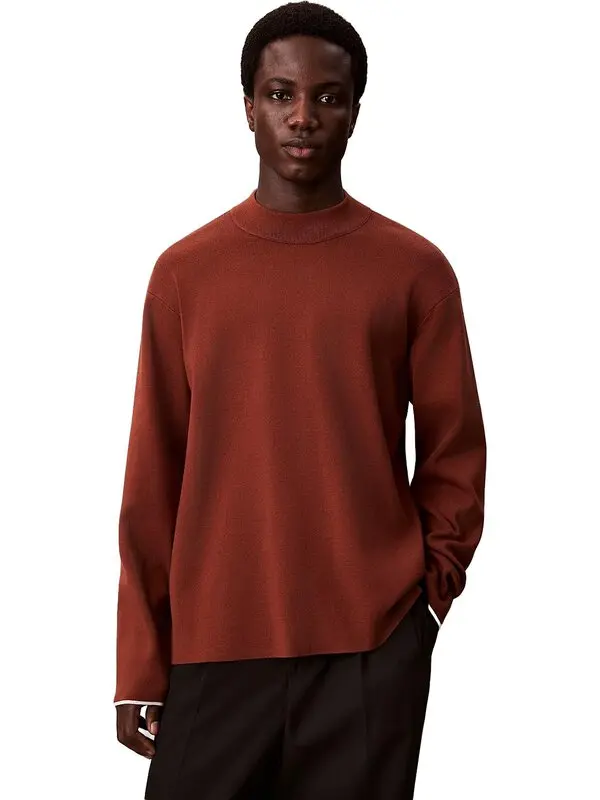 Calvin Klein Tech Knit Mock Neck Pullover Sweater - Cherry Mahogany