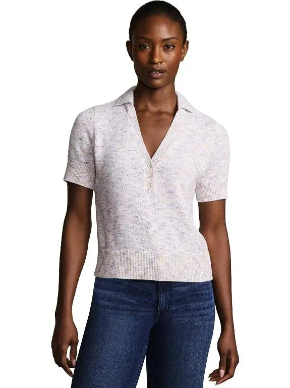 LANDS' END Cotton Blend Short Sleeve Polo Sweater - Sunset Sorbet Space Dye