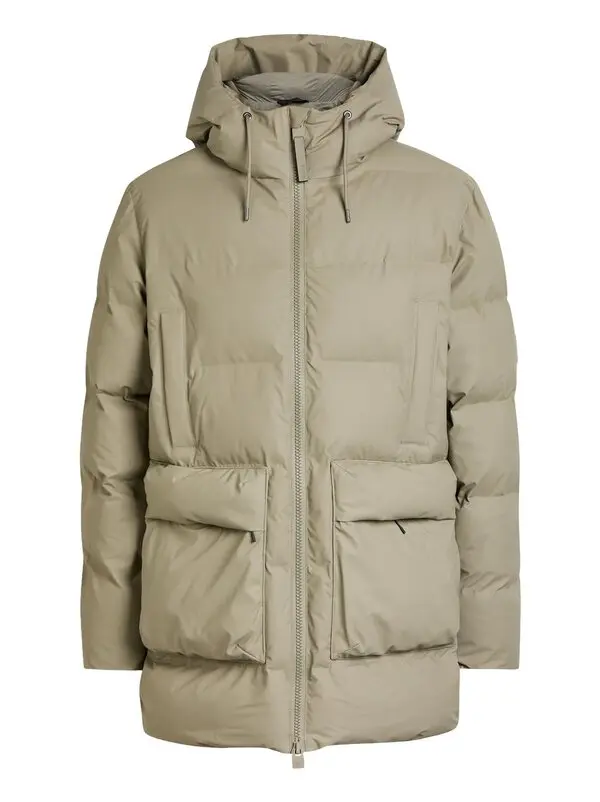 Rains Alta Long Quilted Rubberised Coat - Light Green