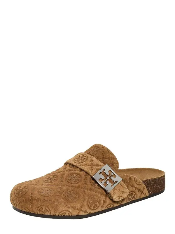 Tory Burch T Monogram Mellow Mules - Golden Brown/silver